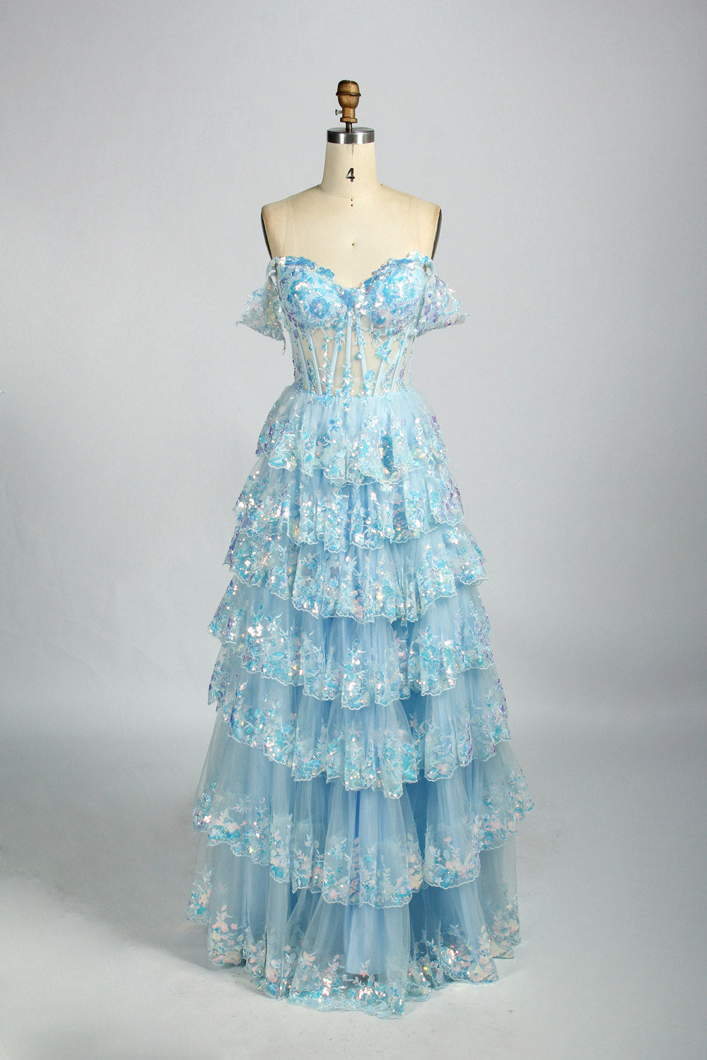 Whimsical Layered Tulle Strapless Lace Petal Prom Dress - Wholesale 32 ...
